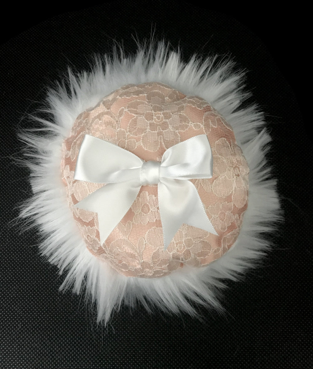 Faux Fur Powder Puff Applicator - Large 5" Peach Lace - Made in USA ...