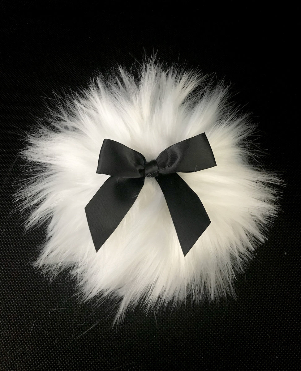 Powder Puff Applicator - Large 5" White Faux Fur Black bow Made in USA ...