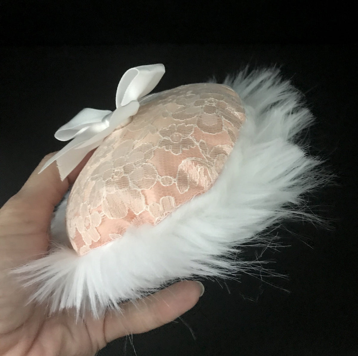 Faux Fur Powder Puff Applicator - Large 5" Peach Lace - Made in USA ...