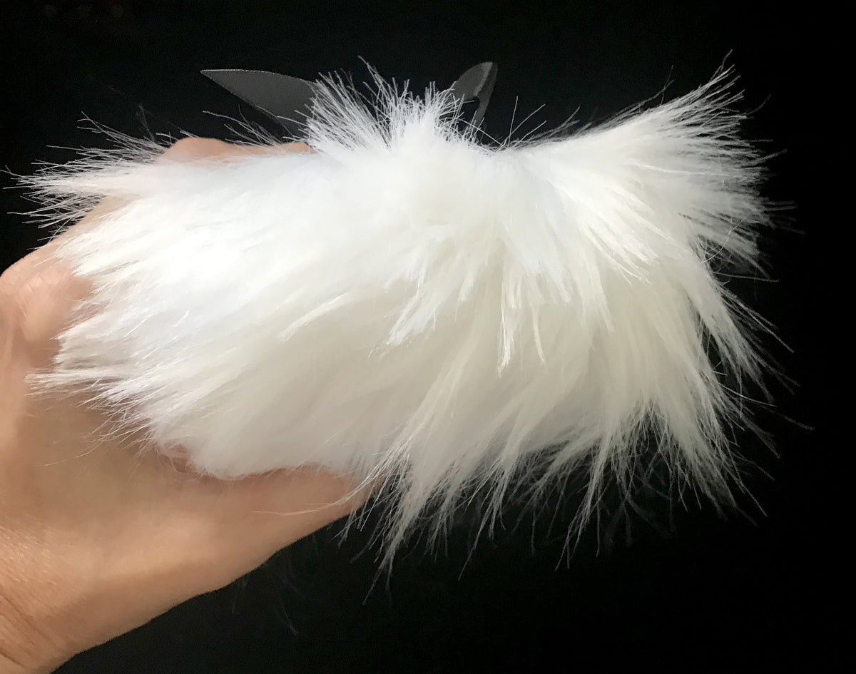 Powder Puff Applicator - Large 5" White Faux Fur Black bow Made in USA ...